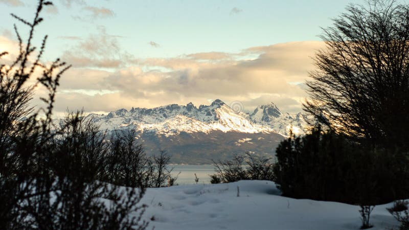 Snowy Mountain Range in the Beagle Channel Stock Image - Image of ...