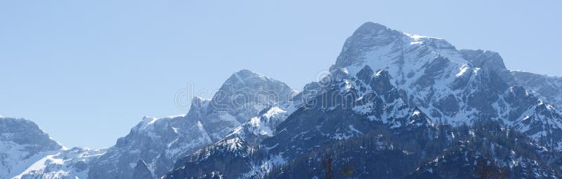 Snowy Mountain Range and Blue Sky in Austria Panorama Stock Photo ...