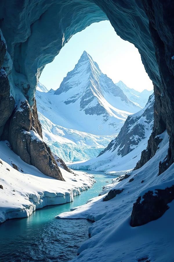 Snowy Mountain Range with Glaciers and Ice Caves Cave Rugged Stock ...