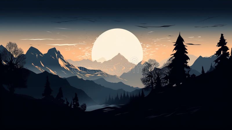 Snowy Mountain Range Silhouette Landscape Stock Illustration ...