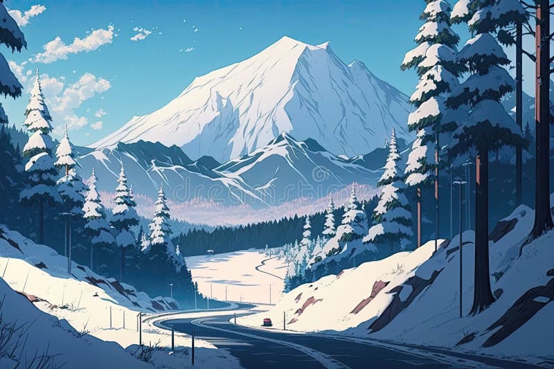 Snowy Mountain Range with a Ski Resort. Generative AI Stock ...