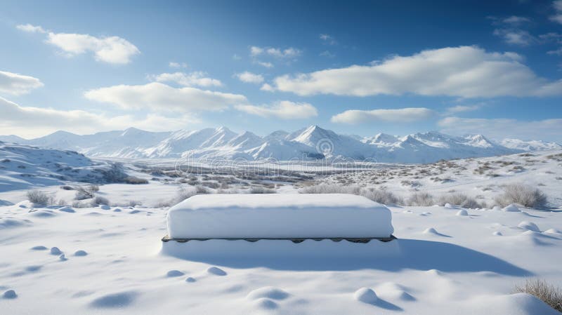 Snowy Mountain Range with a Wooden Structure in the Foreground Stock ...