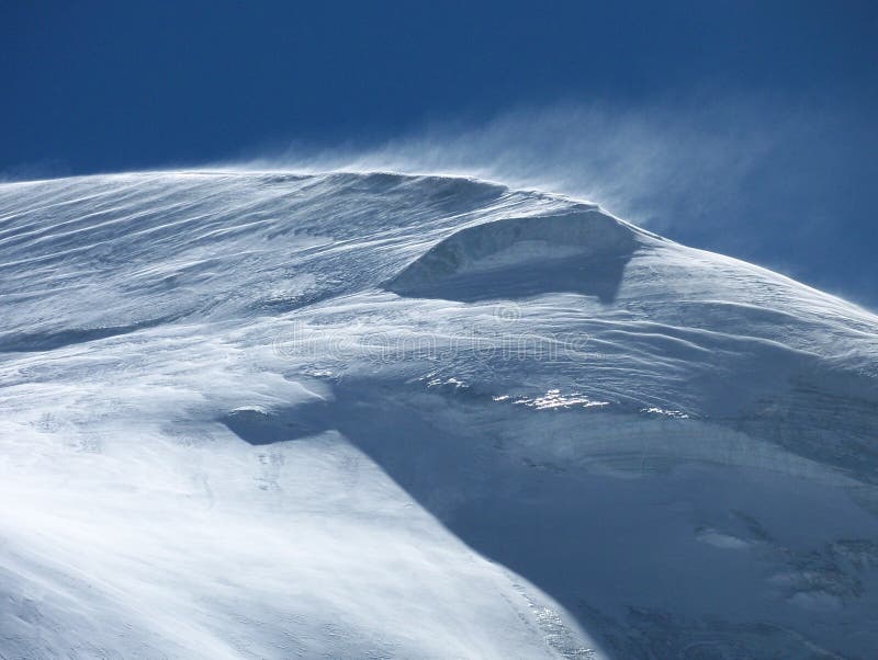 Snowy Mountain Top in the Wind Stock Image - Image of warming, saas ...