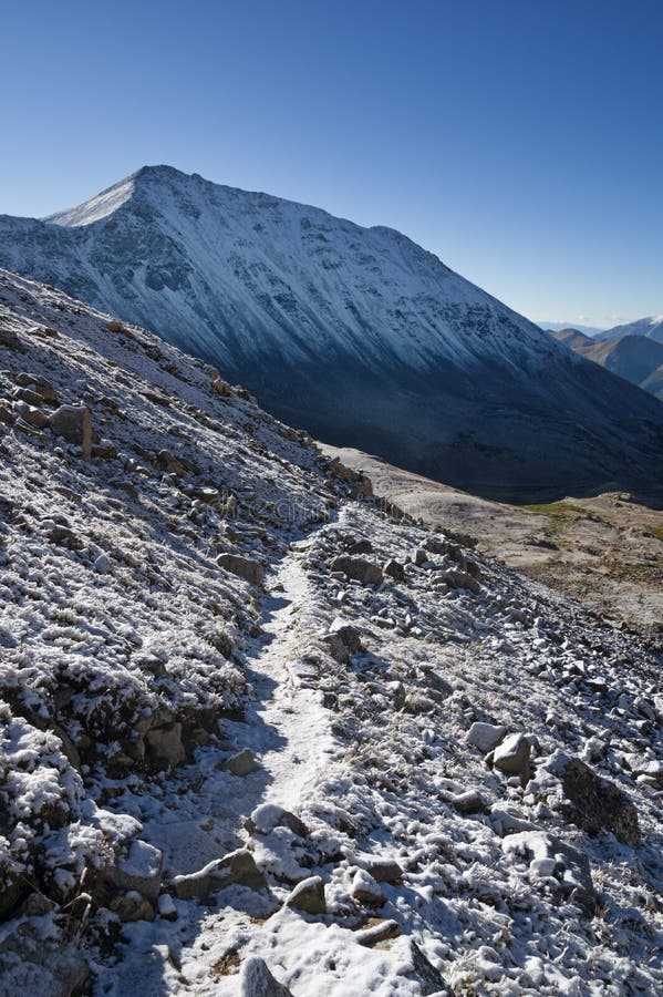 Snowy Mountain Trail stock image. Image of 14er, snow - 107467003