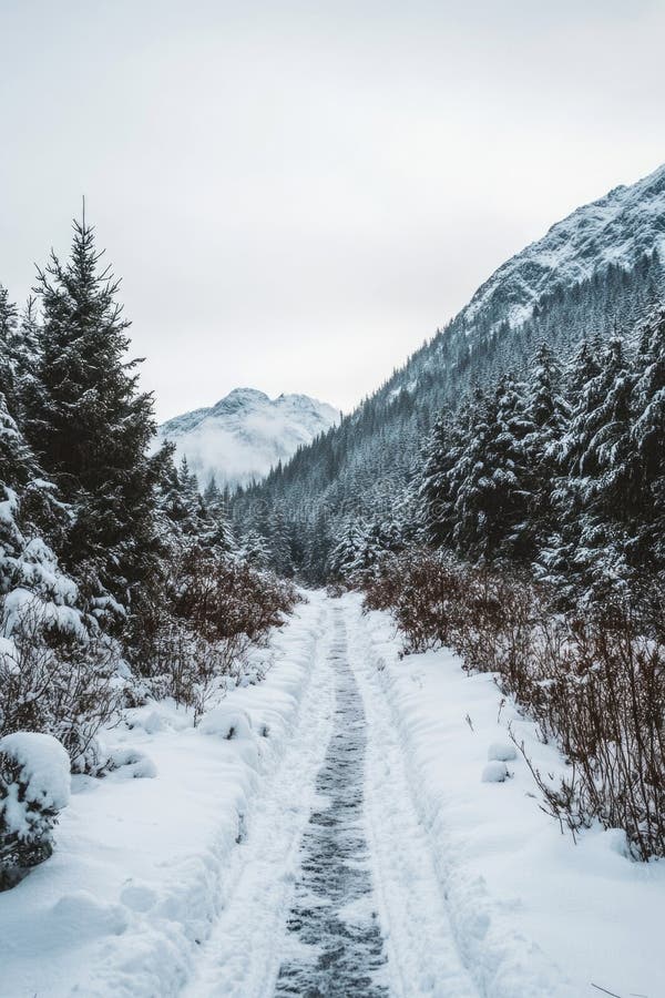 Snowy Mountain Trail stock photo. Image of scene, nature - 367148196