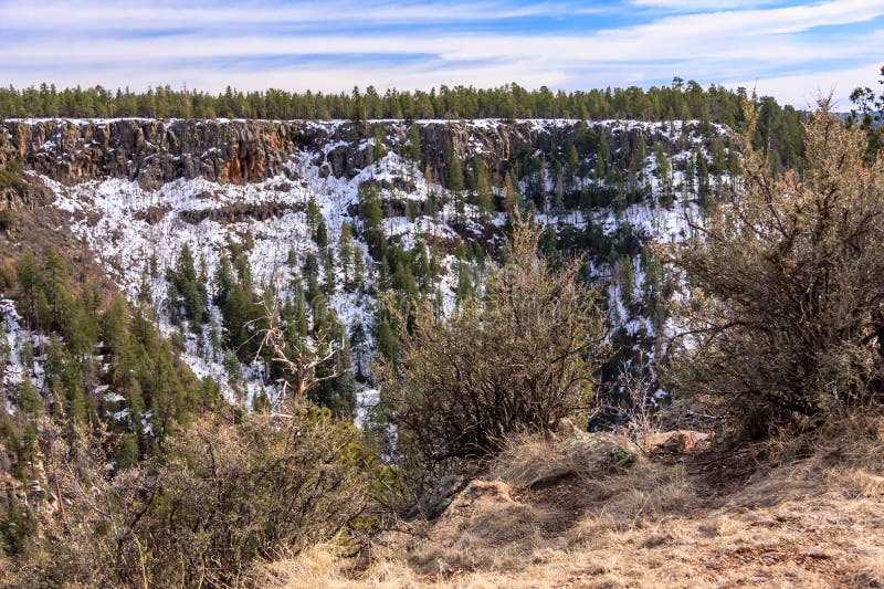 A Snowy Mountain with Trees and a Cliff Stock Photo - Image of scenery ...