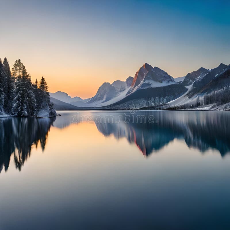 Snowy Mountain View and Pristine Lake Stock Illustration - Illustration of pristine, snowy ...