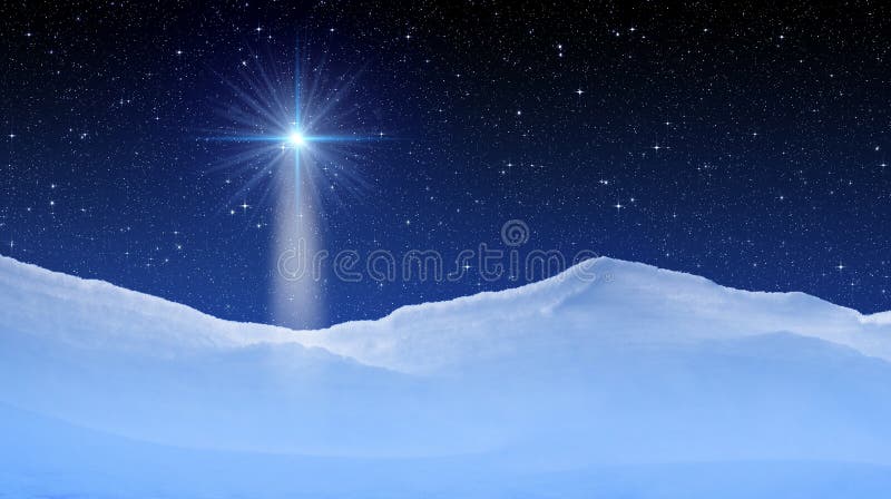 Snowy Mountains and a Bright Star in the Night Sky Stock Image - Image ...