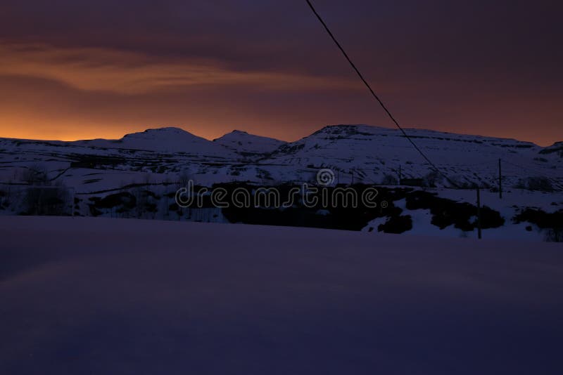 Snowy mountains at night stock image. Image of night - 120790871