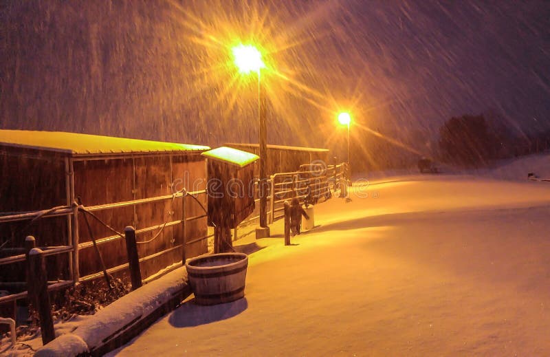 Snowy night stock image. Image of cold, outside, night - 84622723