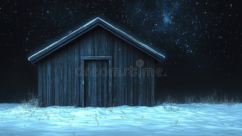 Snowy Night Cabin, Starry Sky, Winter Landscape, Solitude Stock ...