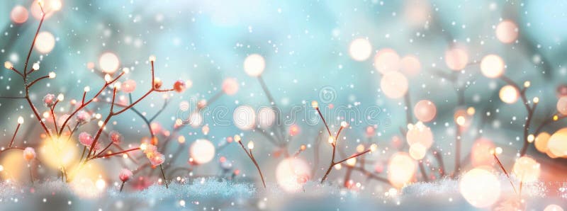 Snowy Night with String Lights Stock Photo - Image of abstract, cozy ...