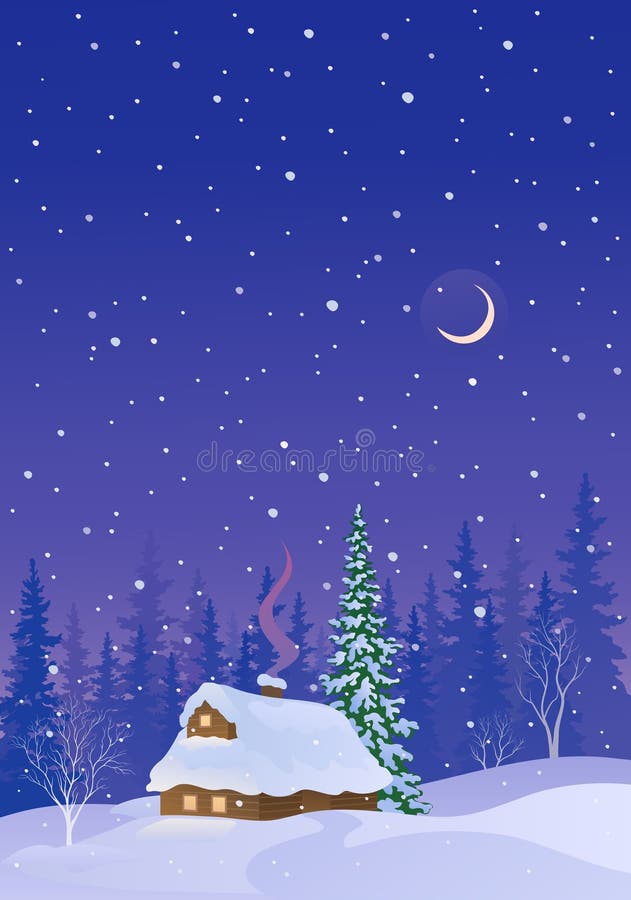 Snowy Night Vertical Background Stock Vector - Illustration of house ...