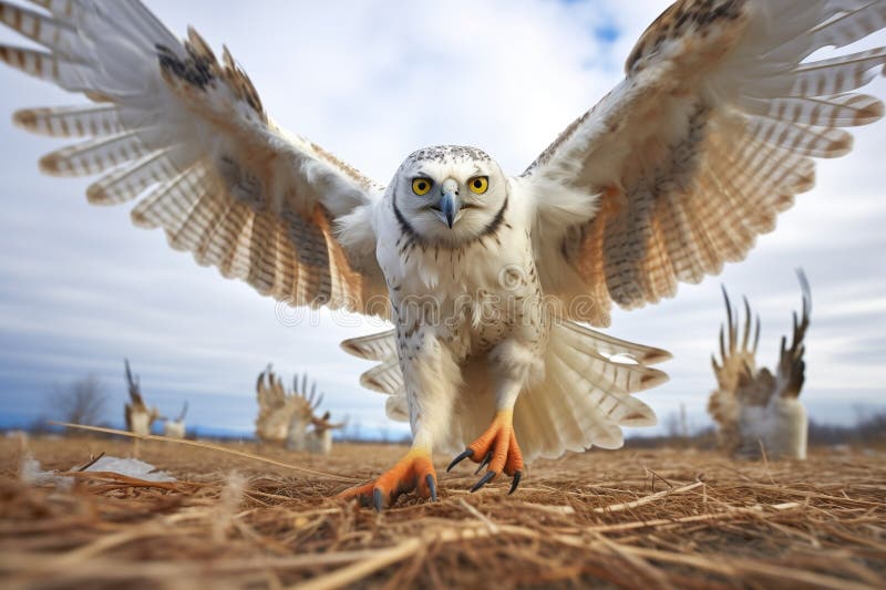 Snowy Owl Captured Mid-hunt, with Talons Extended Stock Image - Image ...