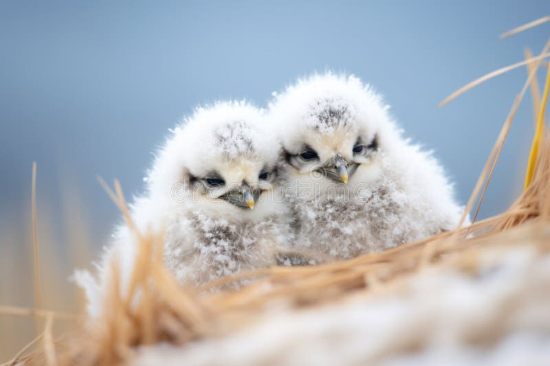 Snowy Owl Chicks Nestled in Snow Nest Stock Photo - Image of camouflage ...