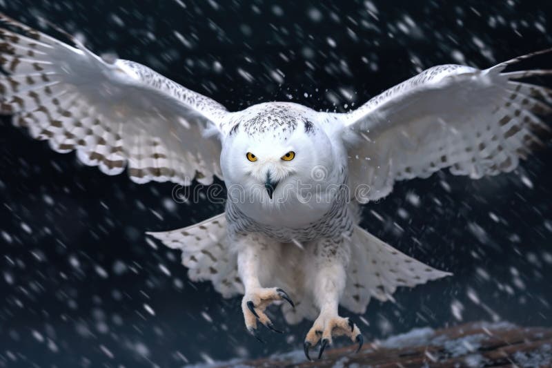 Snowy Owl Diving Claws-first into the Snow To Catch Prey Stock Image ...