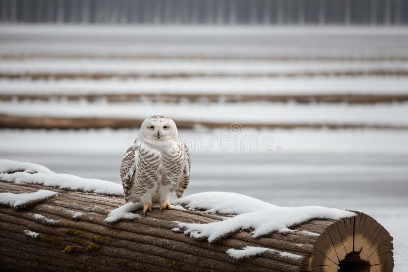 Snowy Owl Feather on a Frosted Log Stock Illustration - Illustration of ...