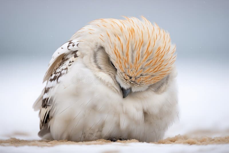 Snowy Owl Preening Its Feathers in Snow Stock Illustration ...