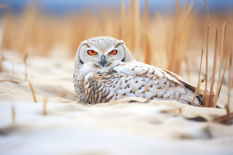 Snowy Owl Resting beside Animal Tracks in the Snow Stock Image - Image ...