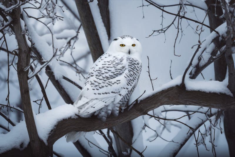 Snowy Owl Tree Branch. Generate Ai Stock Illustration - Illustration of ...
