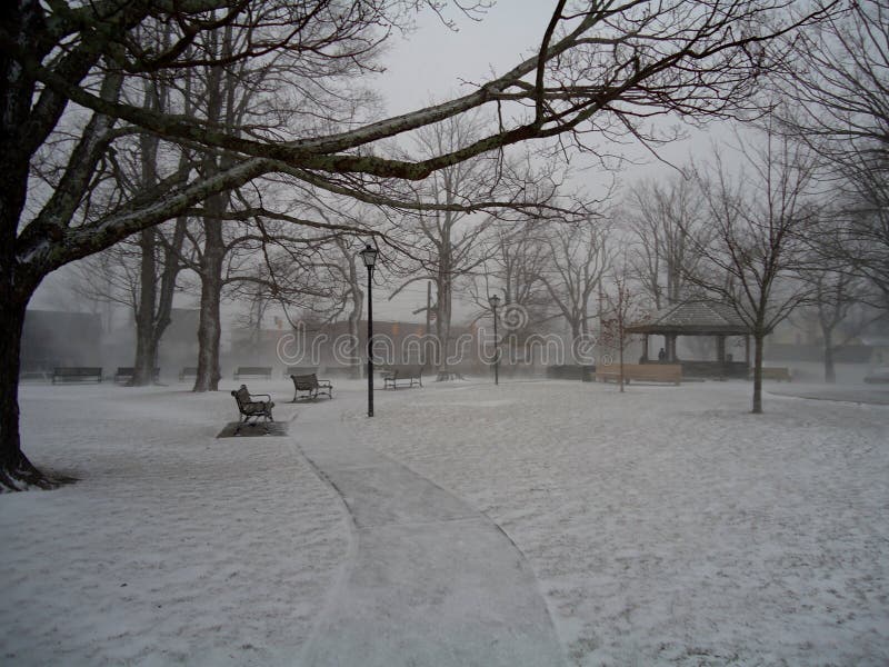 Snowy Park stock photo. Image of park, north, path, bench - 54238162