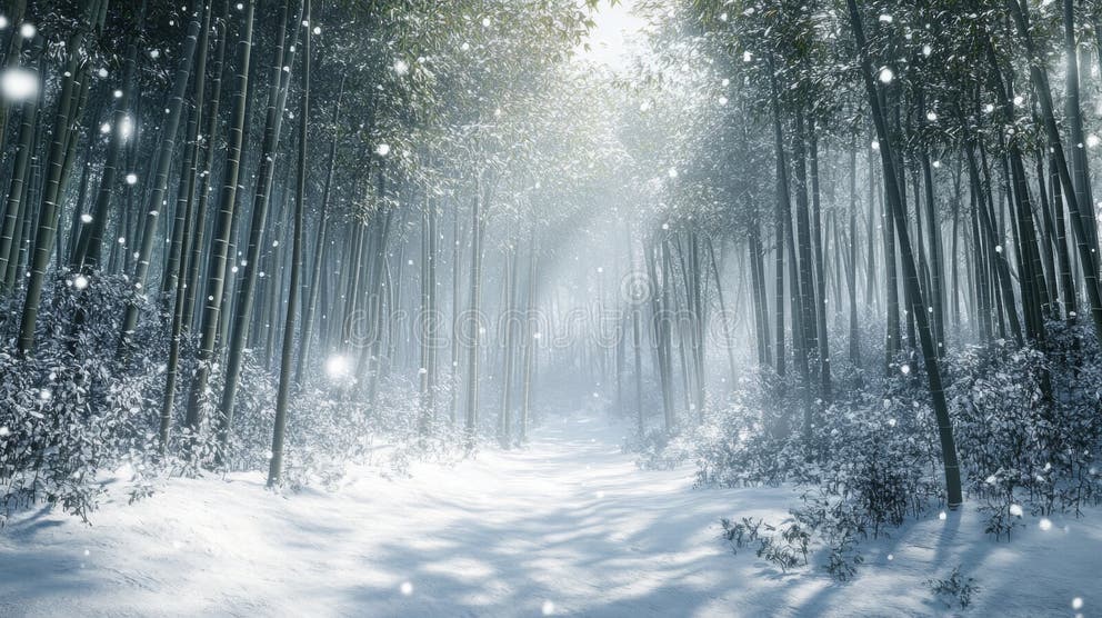 Snowy Path through a Bamboo Forest Stock Illustration - Illustration of ...