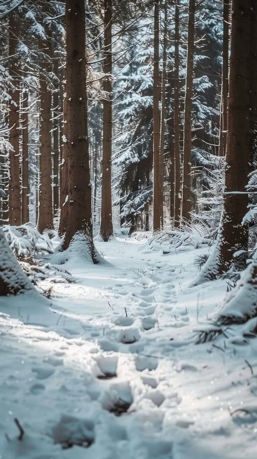 Snowy Path Cutting through Dense Forest Stock Image - Image of frosted ...