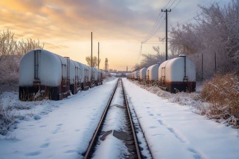 Snowy Path Leading To Empty Fuel Storage Tanks Stock Illustration ...