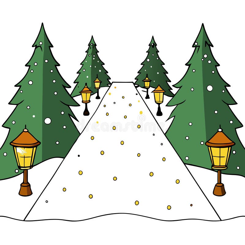 A Snowy Path Lined with Lit Lanterns and Twinkling Lights in a Winter ...