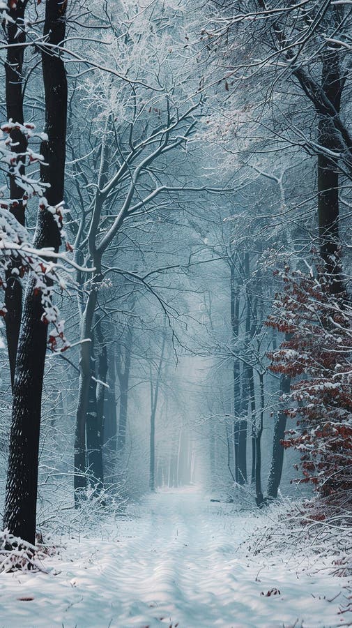 Snowy Path through a Misty Forest Stock Illustration - Illustration of ...