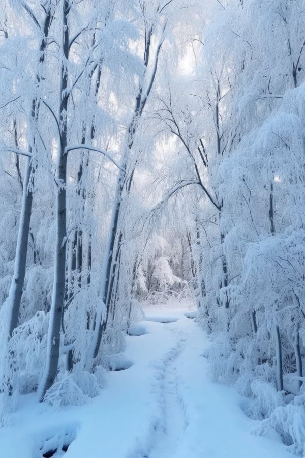 Snowy Path through a Peaceful Forest Stock Illustration - Illustration ...