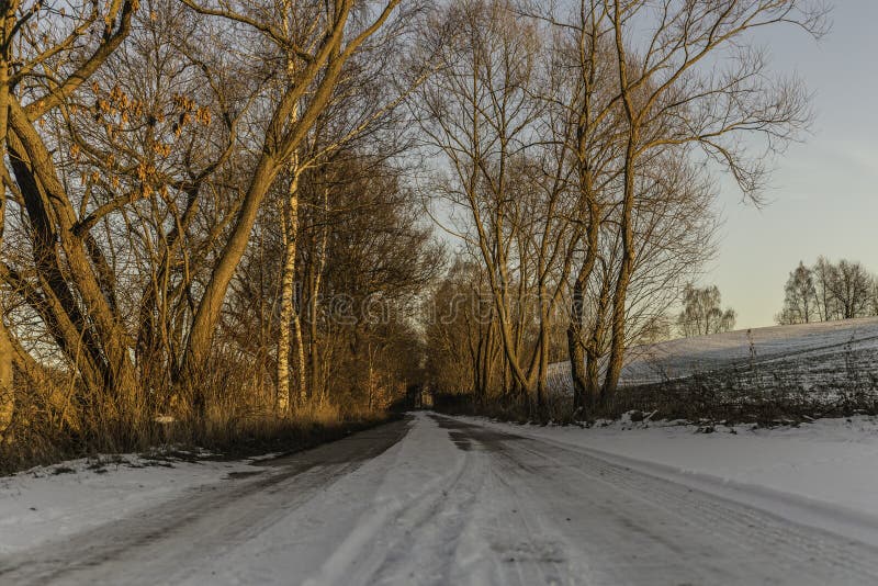Snowy path in sunlight stock image. Image of outdoors - 84994285
