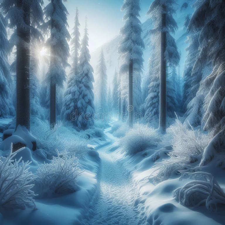 Snowy Path Whites Blues and Silvers Capturing a Snowy Path Stock ...