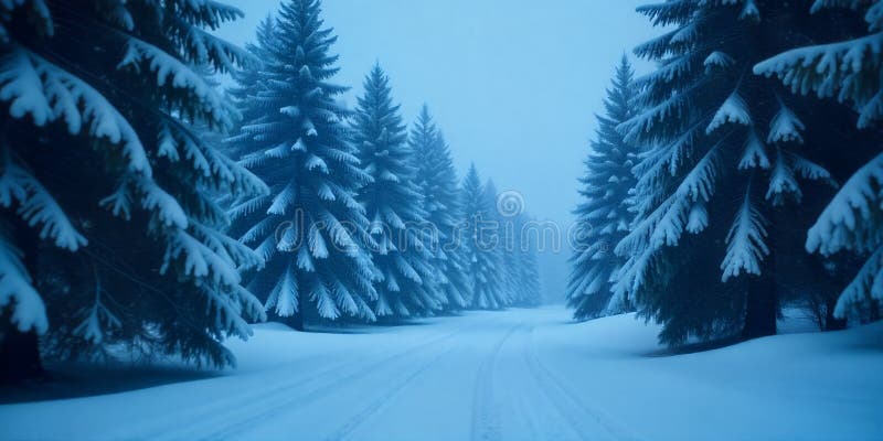A Snowy Path Winds through a Forest of Tall Pine Trees a Magical Winter ...