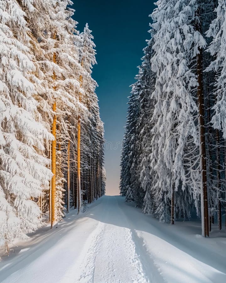Snowy Path through Winter Forest- Magical Snow High Quality Image Stock ...