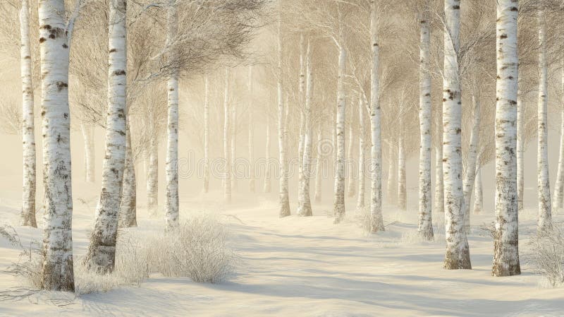 A Snowy Pathway through a Birch Forest Stock Illustration ...