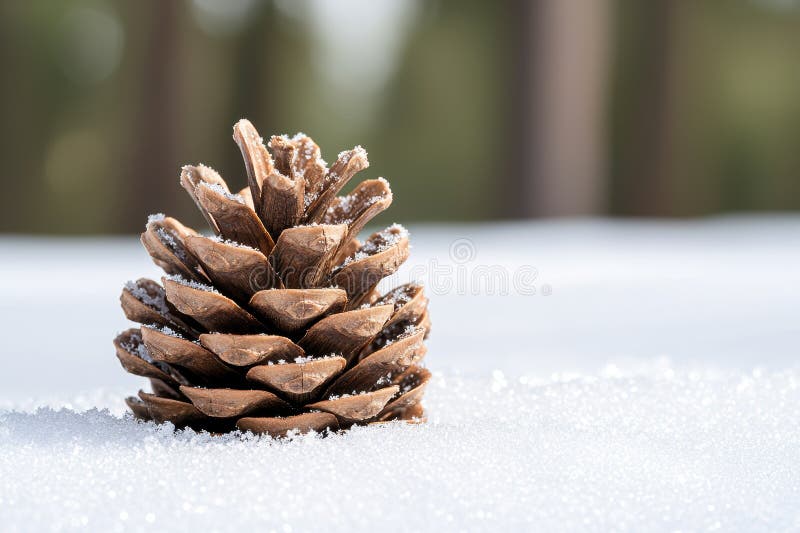 Snowy Pine Cone in Winter Landscape Stock Illustration - Illustration ...
