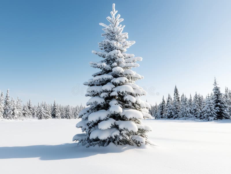 Snowy Pine Tree in Winter Landscape Stock Illustration - Illustration of evergreen, snowy: 348180009
