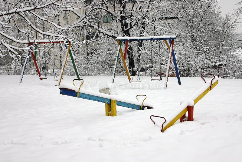 Snowy Playground stock photo. Image of totter, seesaw - 3239338
