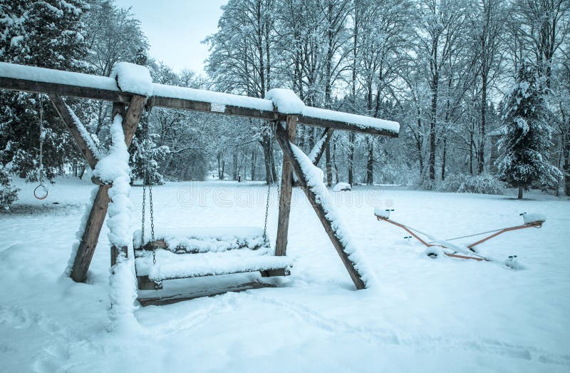 Snowy playground stock photo. Image of country, landscape - 50109172