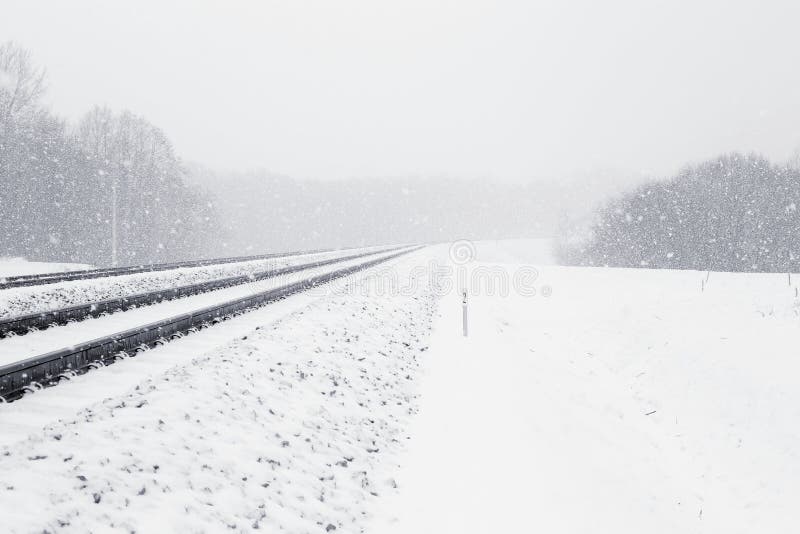 Snowy railway in winter. stock image. Image of railroad - 112278639