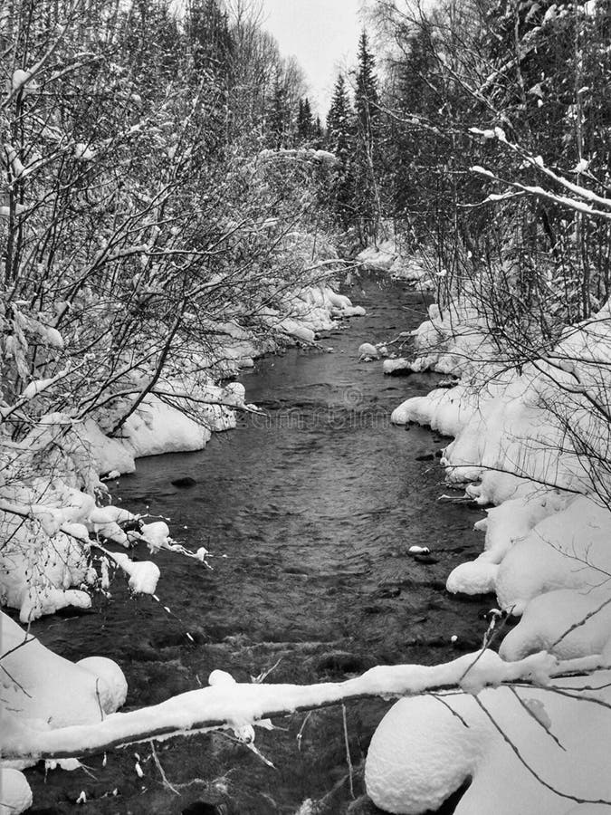 Snowy River Shores and Fields Stock Photo - Image of nature, snow ...