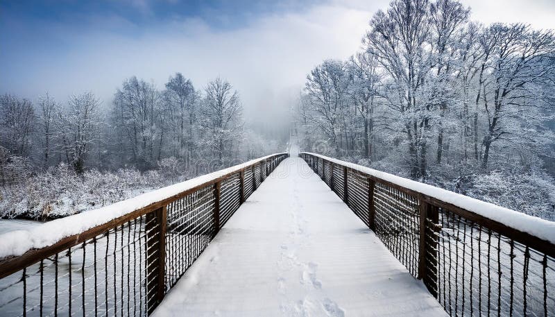 Snowy river bridge stock illustration. Illustration of fence - 358355005