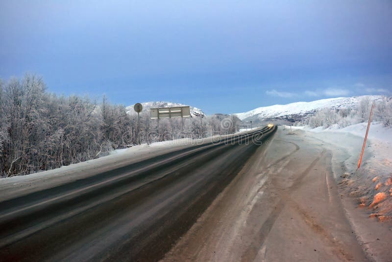 Snowy Road Behind the Polar Circle Stock Photo - Image of climate ...