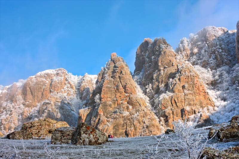 Snowy rocky mountains stock image. Image of tree, summit - 18673463