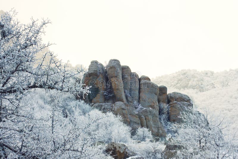 Snowy rocky mountains stock photo. Image of tree, background - 18673776