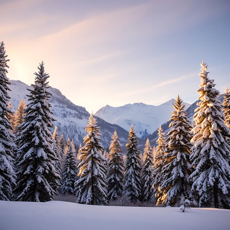 Snowy Rocky Mountains with Morning Light Stock Illustration ...