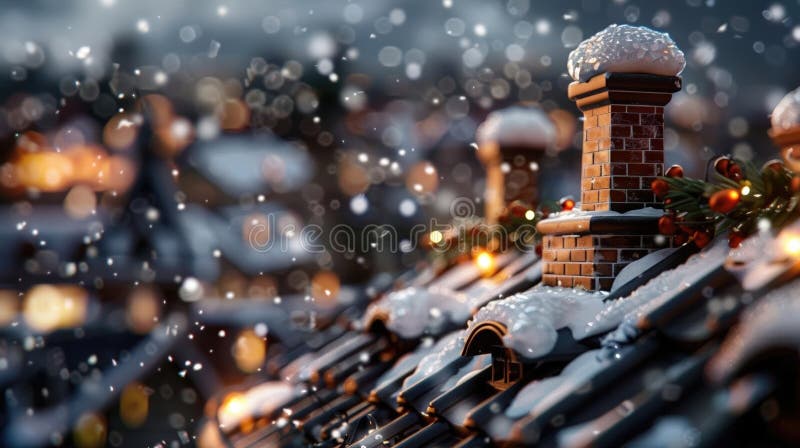 Snowy Rooftops with Chimneys on Christmas Eve Stock Illustration ...