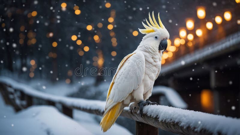 Majestic Sulphur-crested Cockatoo in Winter Wonderland Stock ...