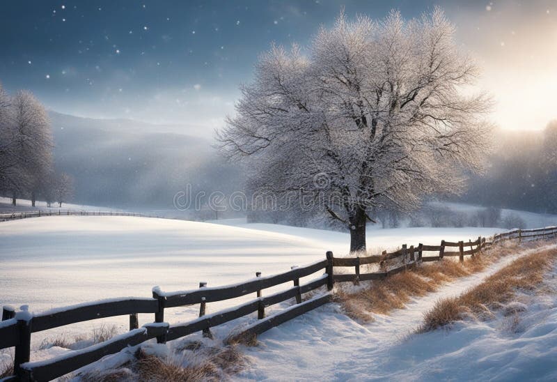 A Snowy Scene, Fields and Trees, Snow Falling Gently, 8k Stock ...
